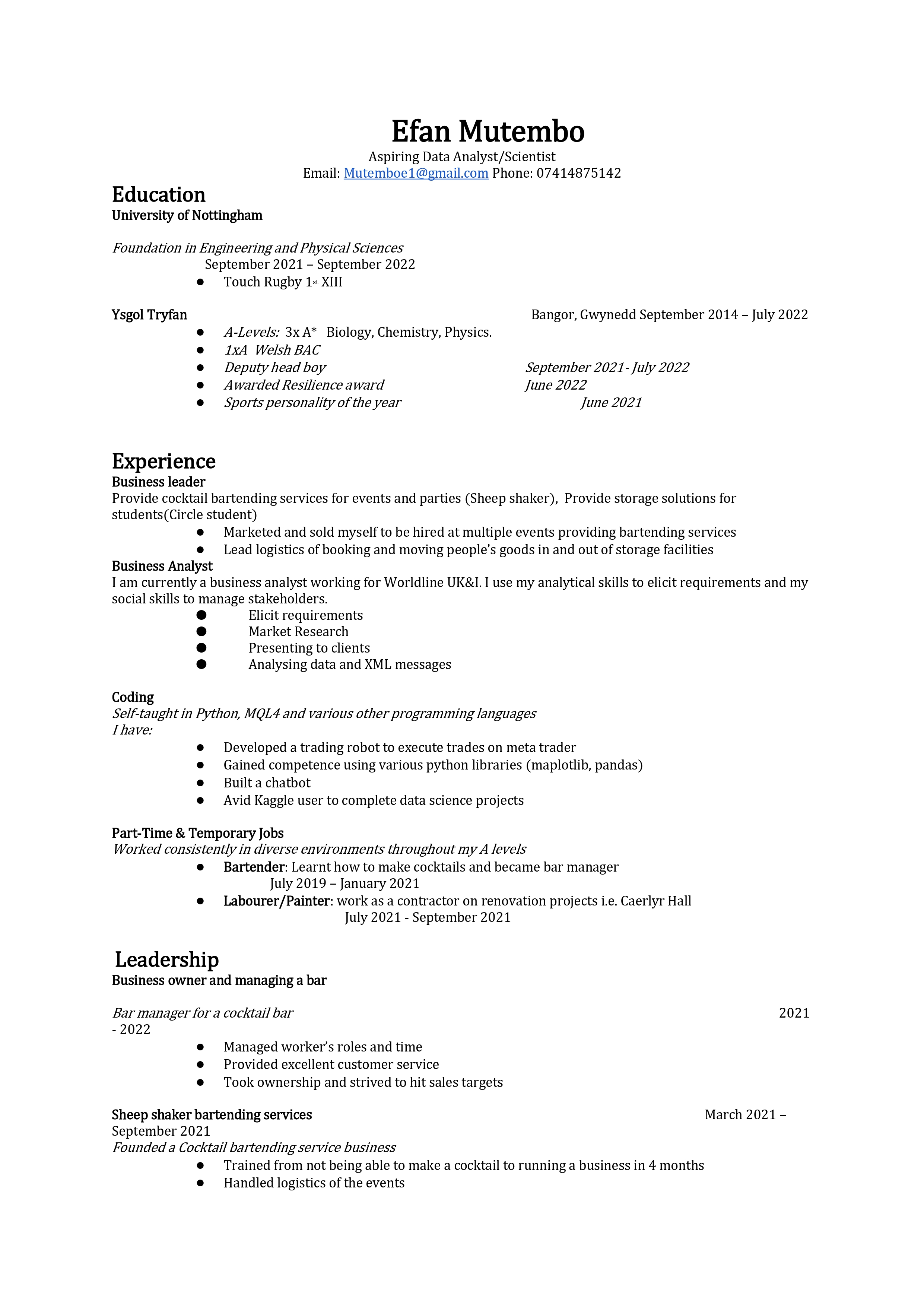 Efan Mutembo's Portfolio